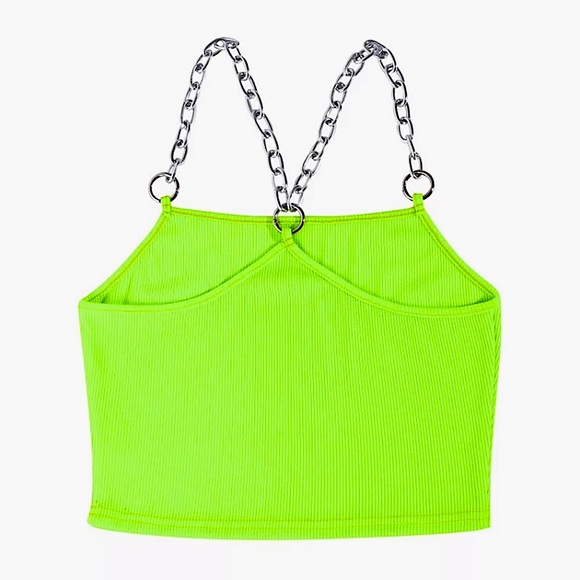 Tops | Neon Green Chain Strap Crop Top | Poshmark